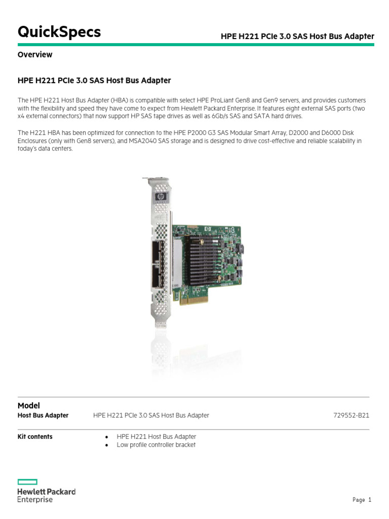 HPE H221 Host Bus Adapter-C04111475 | PDF | Computing | Computer ...
