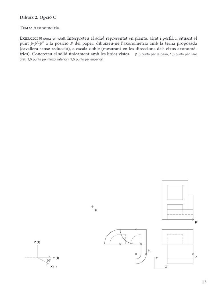 Examen de Dibuix Tècnic Juny 2021 - Selecat - Cat Axonometria | PDF