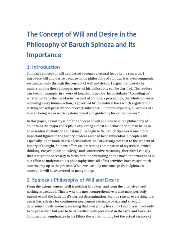 The Concept of Will and Desire in The Philosophy of Baruch Spinoza and ...