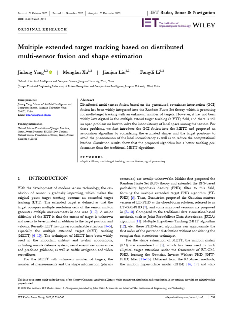2022 Multiple Extended Target Tracking Based On Distrib | PDF | Normal Distribution