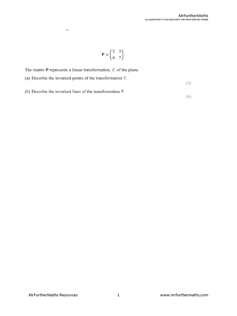 Chapter 7 Matrix Transformation Part 2 - Invariant Exam Questions 2 ...