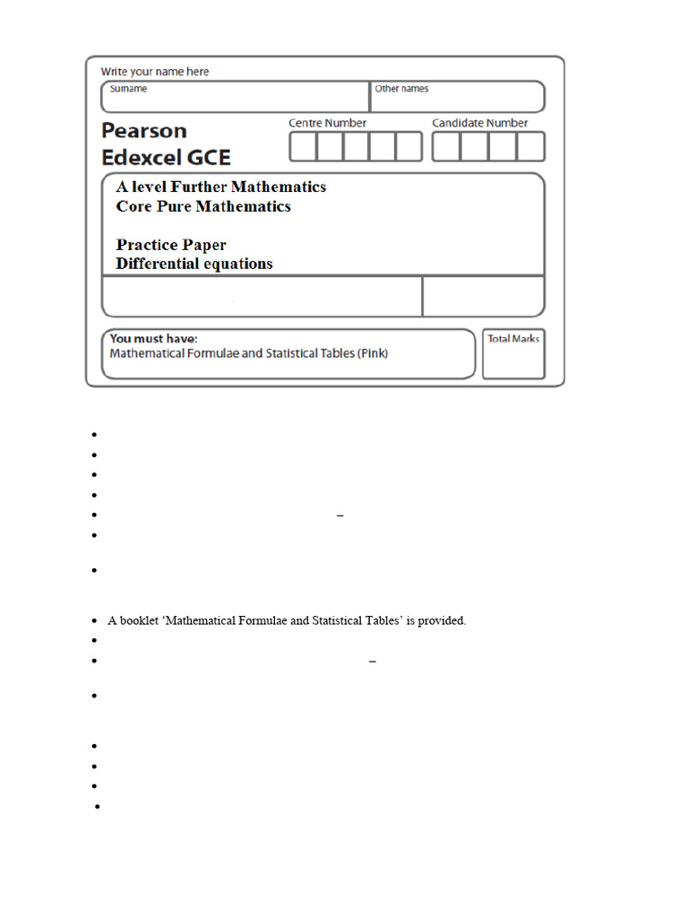 A Level Further Mathematics - Practice Paper - Differential Equations ...