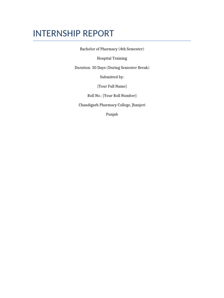 BPharm Hospital Internship Report | PDF