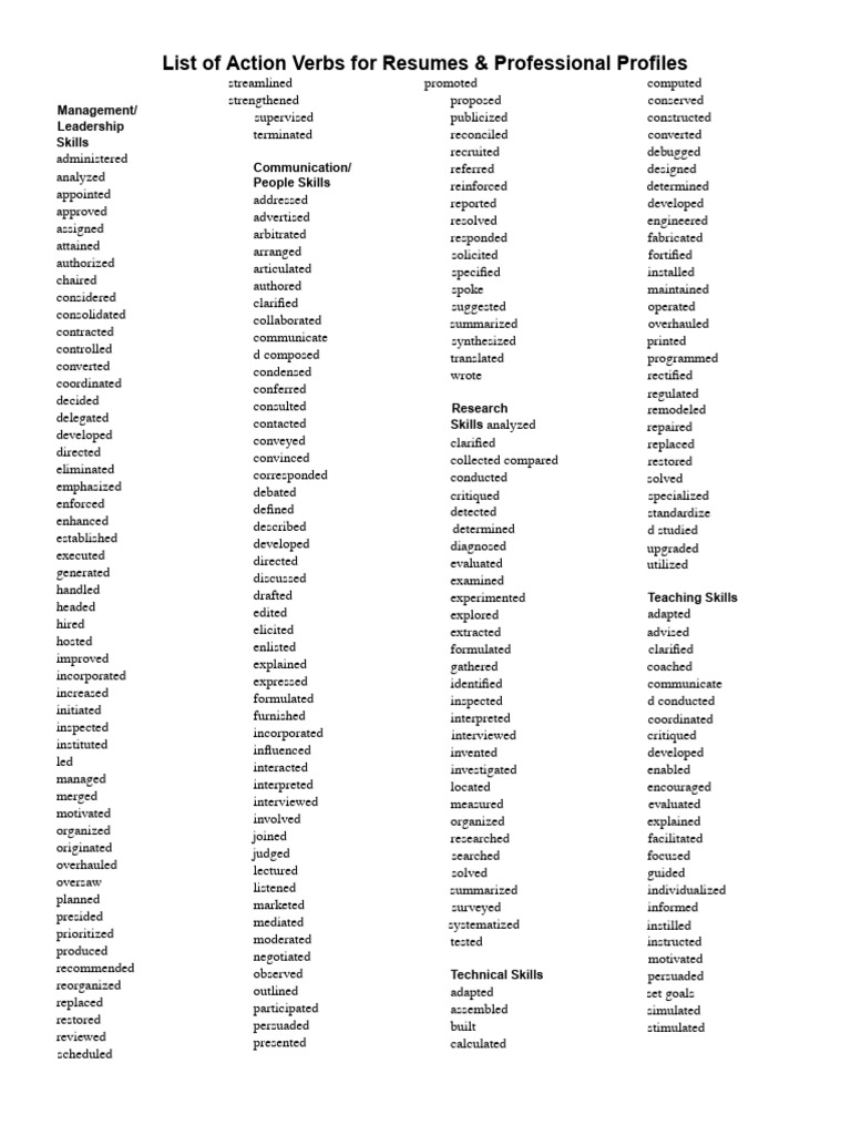 Power Verbs 1 | PDF