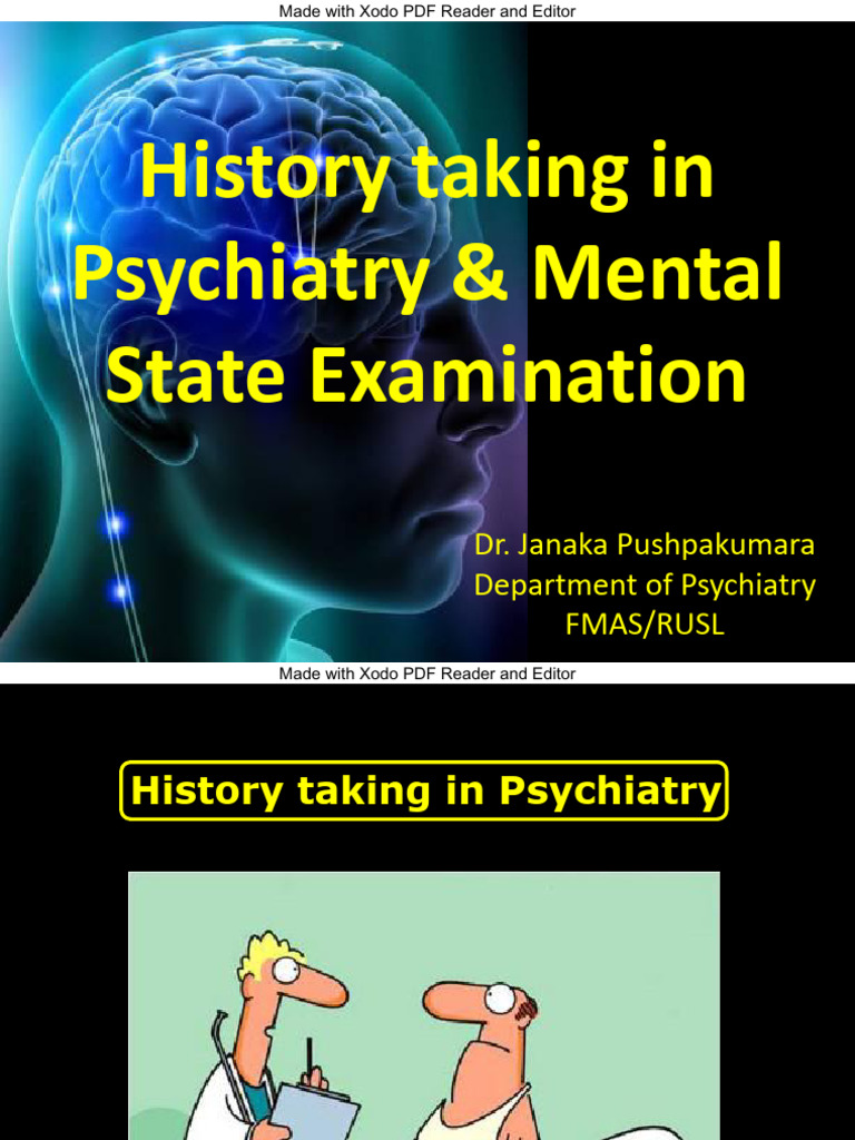 History Taking in Psychiatry & Mental | PDF | Psychiatry | Substance Abuse