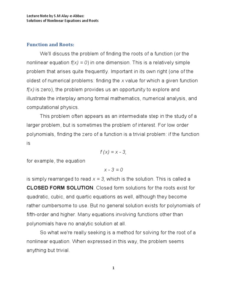 Finding Roots of Nonlinear Equations | PDF | Equations | Polynomial