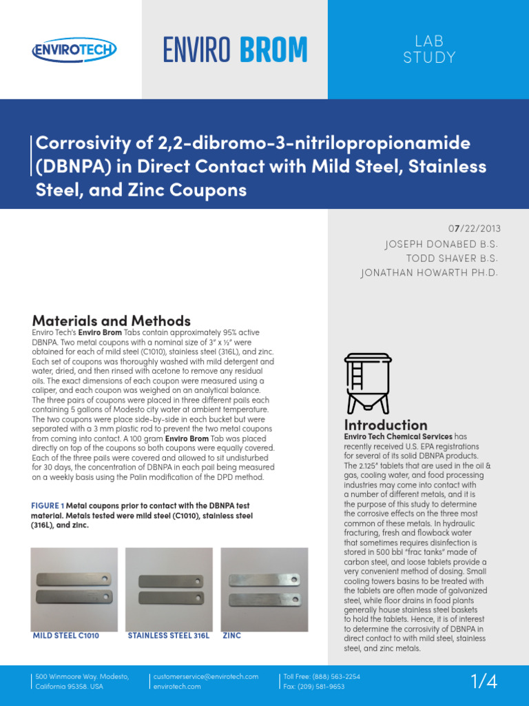 DBNPA Corrosivity on Metal Coupons | PDF | Corrosion | Stainless Steel
