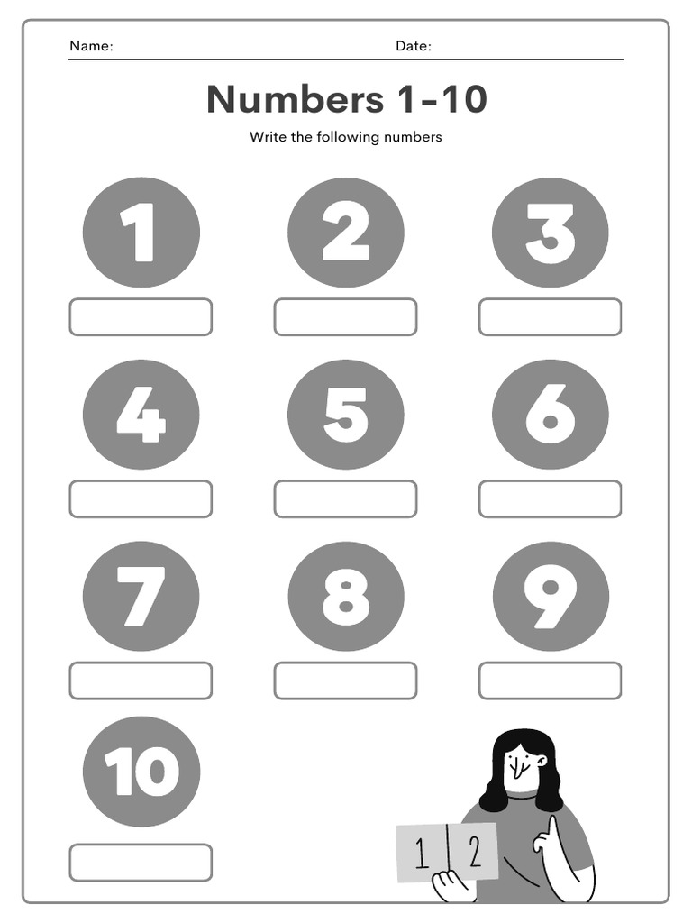 Numbers 1-10 Worksheet in Lilac and Greyscale Simple Style | PDF