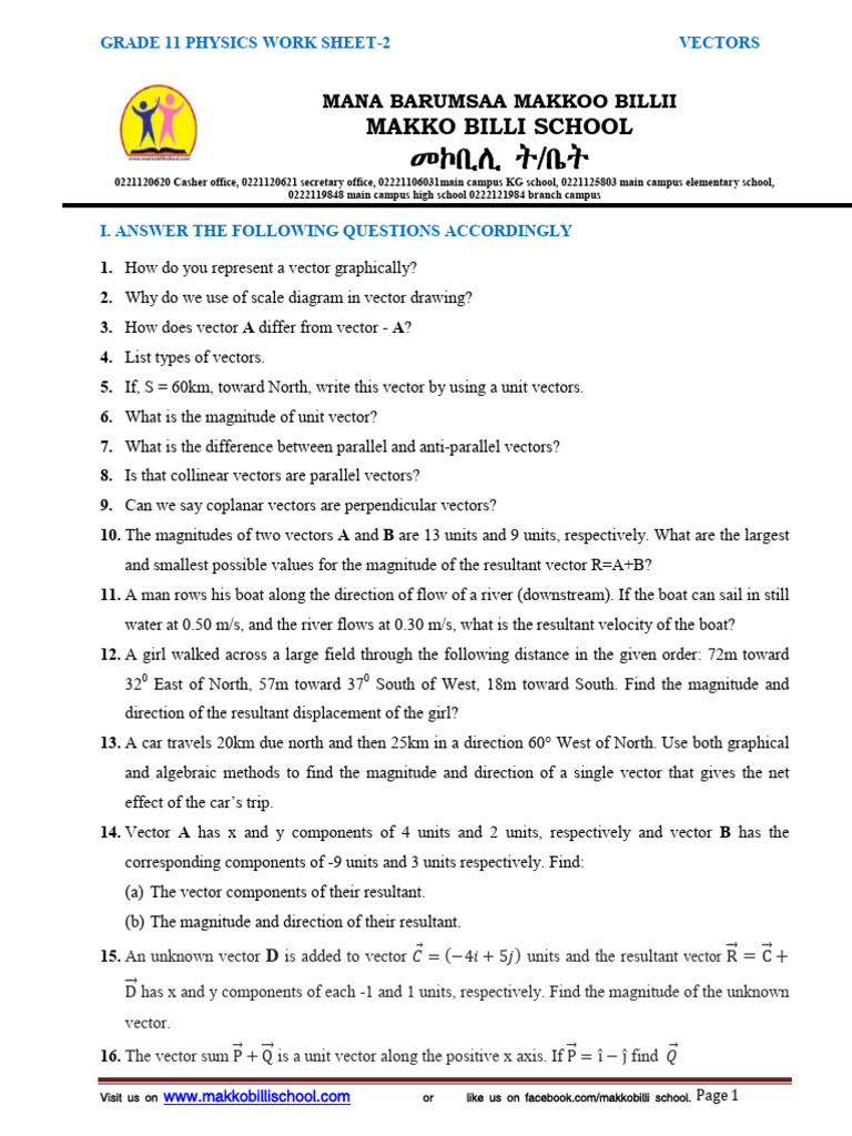 G.11 Physics Work Sheet-2 | PDF | Euclidean Vector | Force