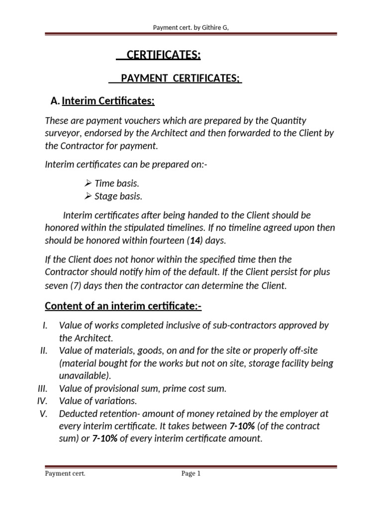Types of Payment Certificates in Construction | PDF | Architect ...