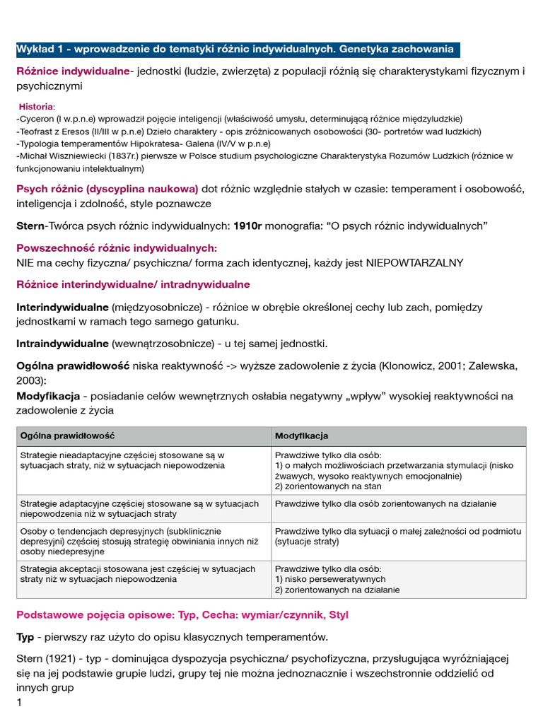 Psych Roznic Wyklady | PDF