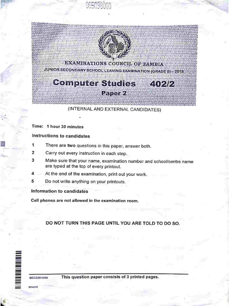 2015 Computer Studies Paper 2 Past Paper-1 | PDF