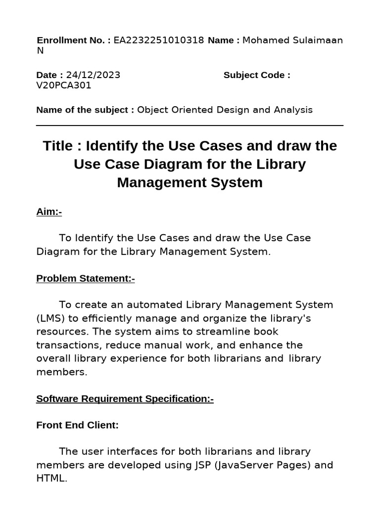 Ooad V20pca301 Ea2232251010318 | PDF | Databases | Use Case