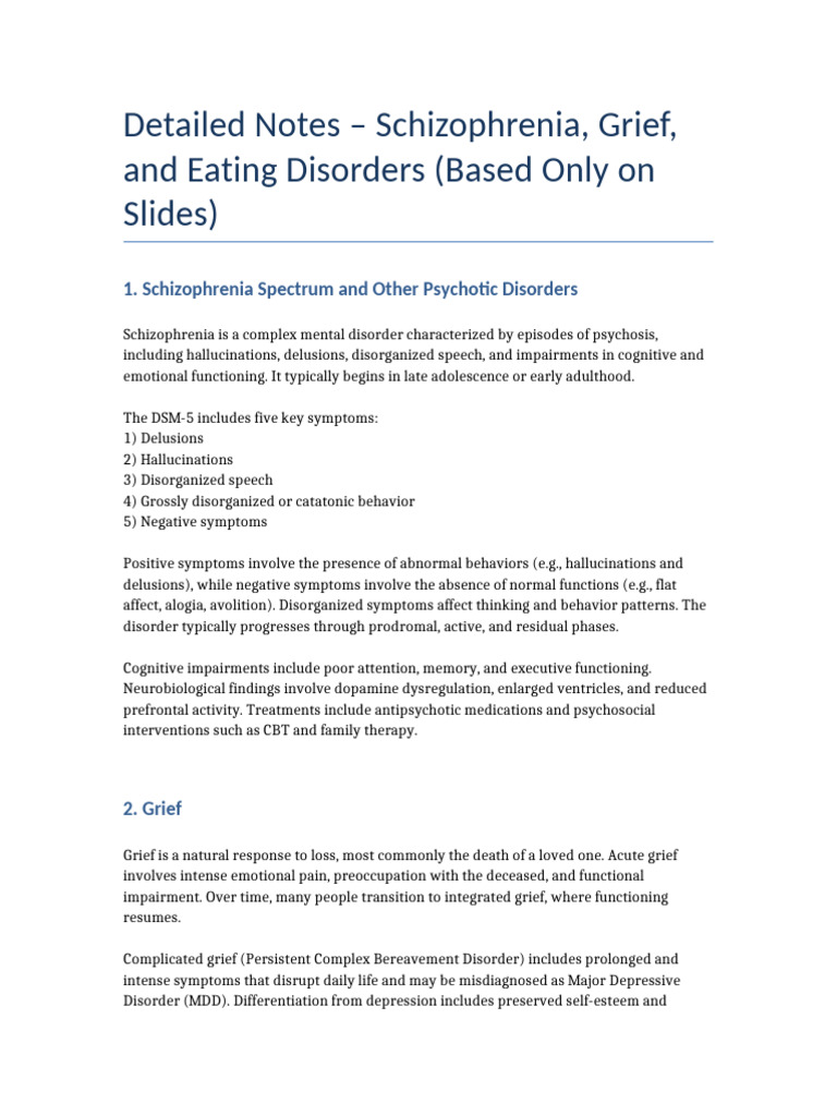 Final Detailed Notes Slides Only | PDF | Schizophrenia | Psychosis