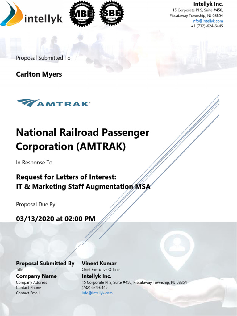 Intellyk Proposal for AMTRAK IT Services | PDF | Recruitment | Business