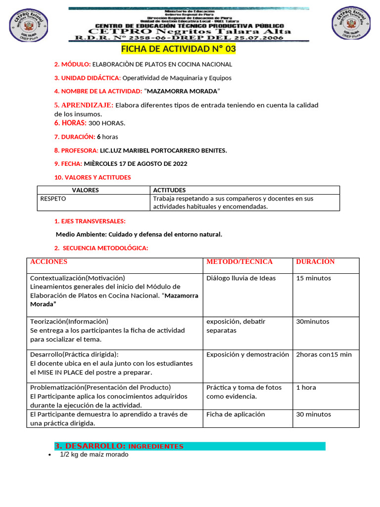 Ficha de Activ #03-Coc Nacioal-Cnta-Prof-Luz Maribel-2022 | PDF