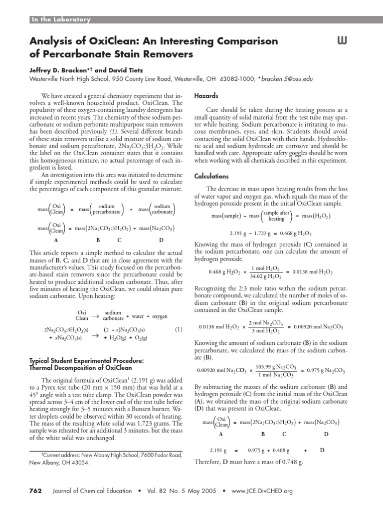Articulo Oxiclean Analisis | PDF | Sodium | Sodium Hydroxide