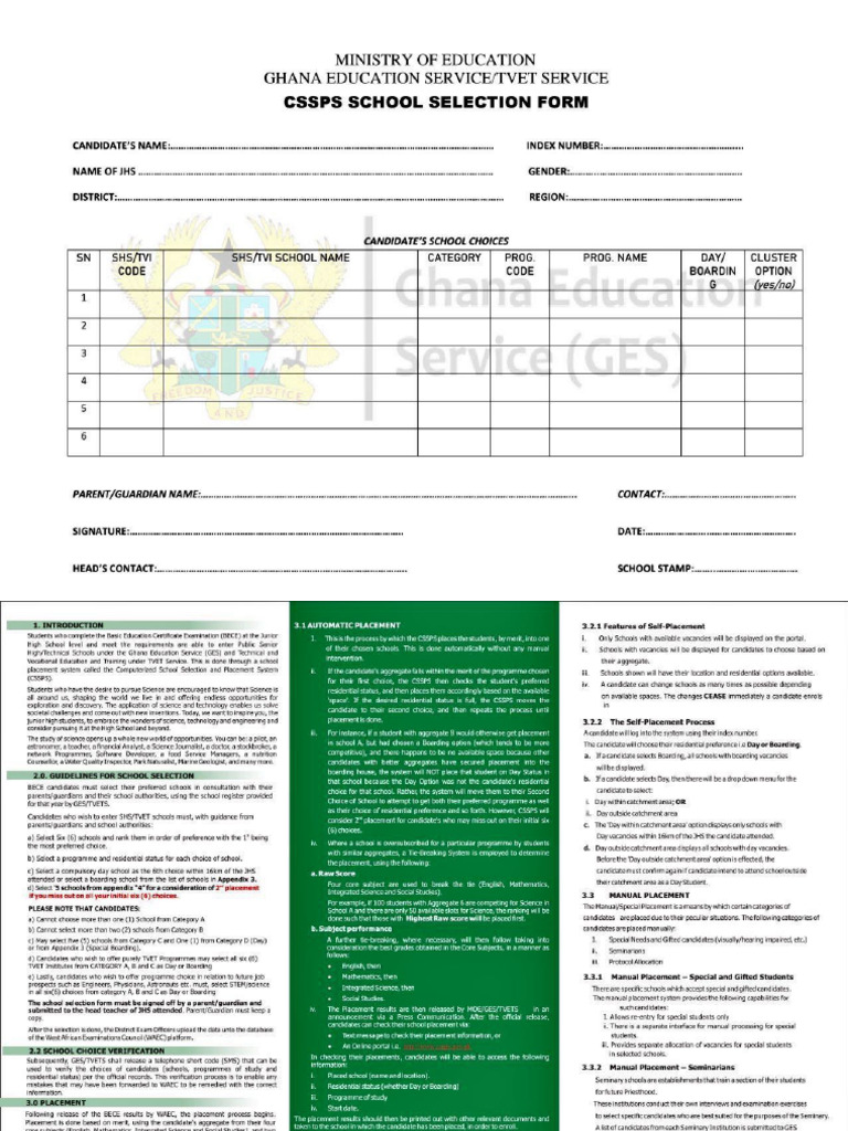 2023 Bece Cssps School Selection Form | PDF