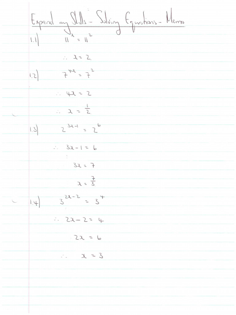 10_Revise My Skills - Solving Equations Memo (1) | PDF