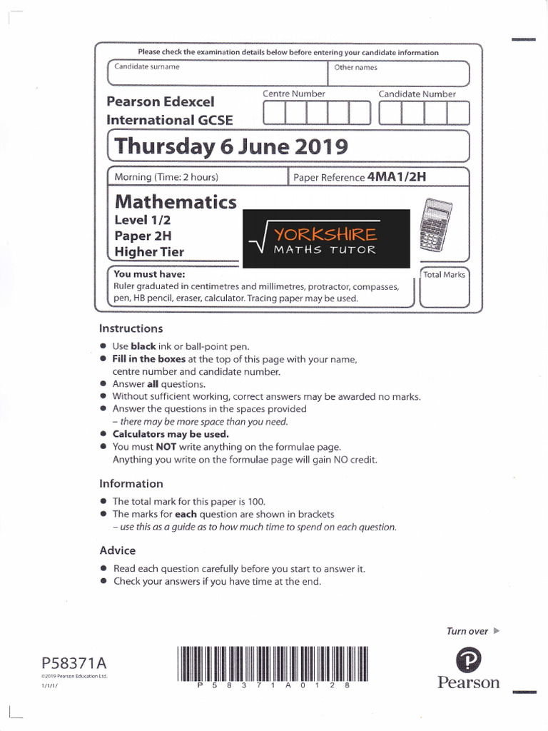 4MA1 2H June 2019 Solutions | PDF | Area | Elementary Mathematics