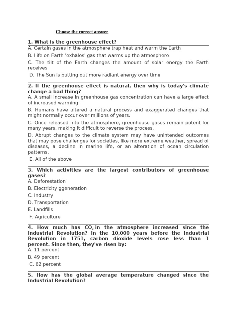 Climate Change Questions | PDF | Climate Change | Climate
