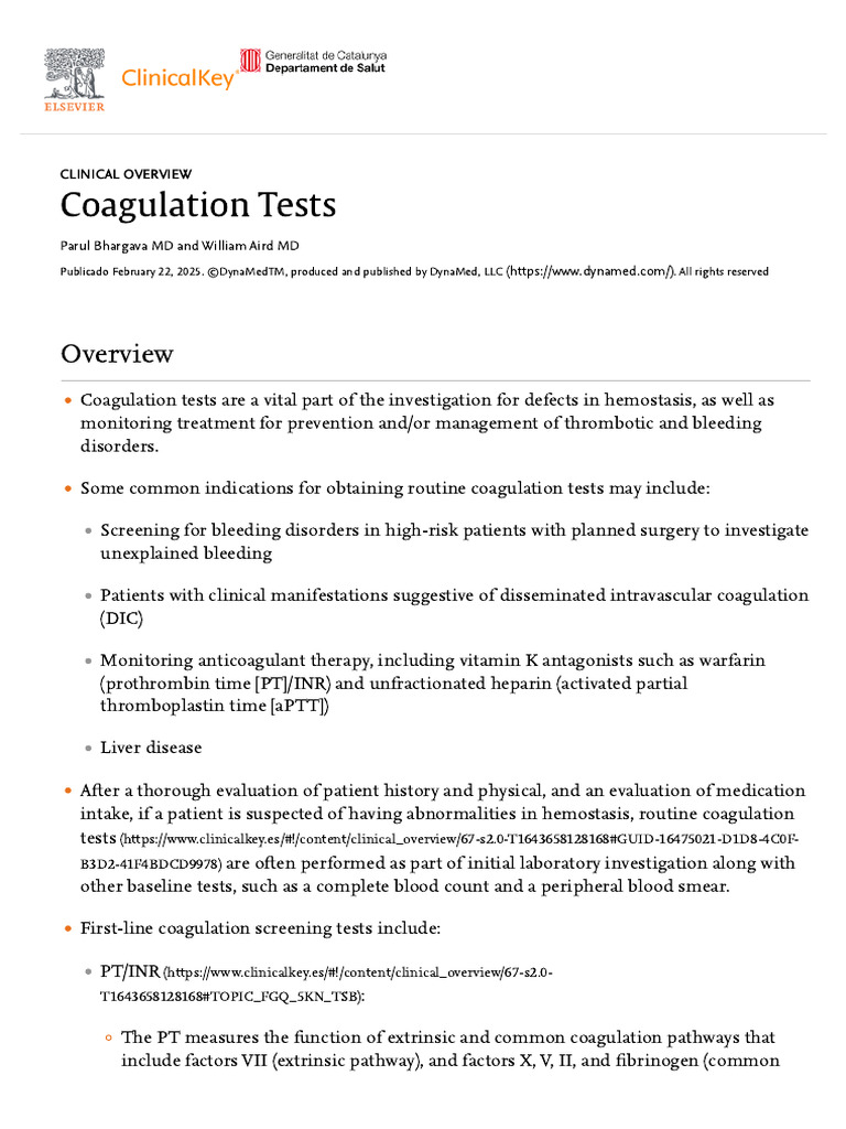 Coagulation Tests - ClinicalKey | PDF | Coagulation | Platelet