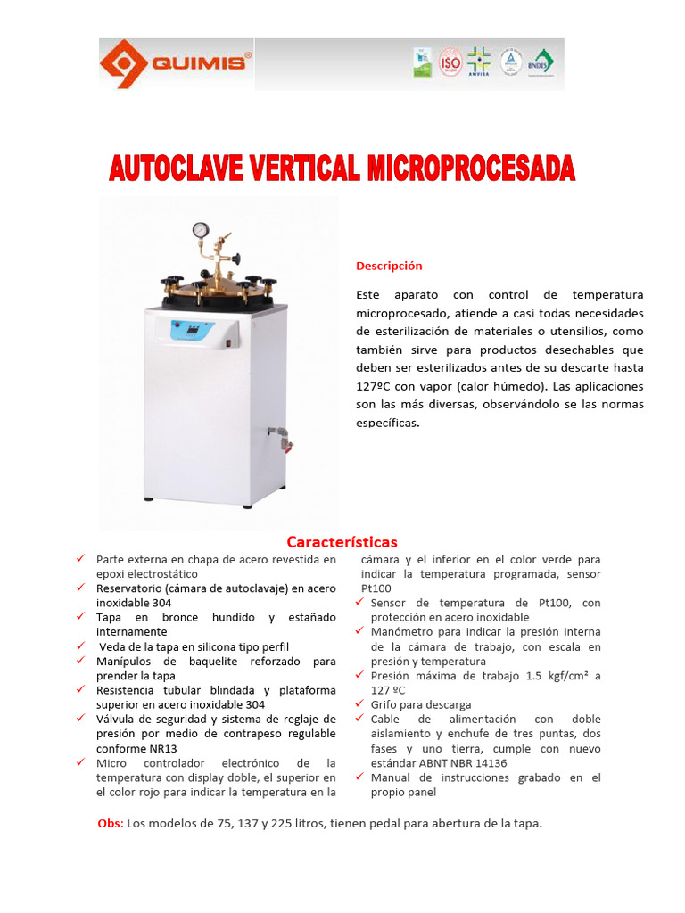 Quimis Autoclave Vertical Microprocesada | PDF | Acero