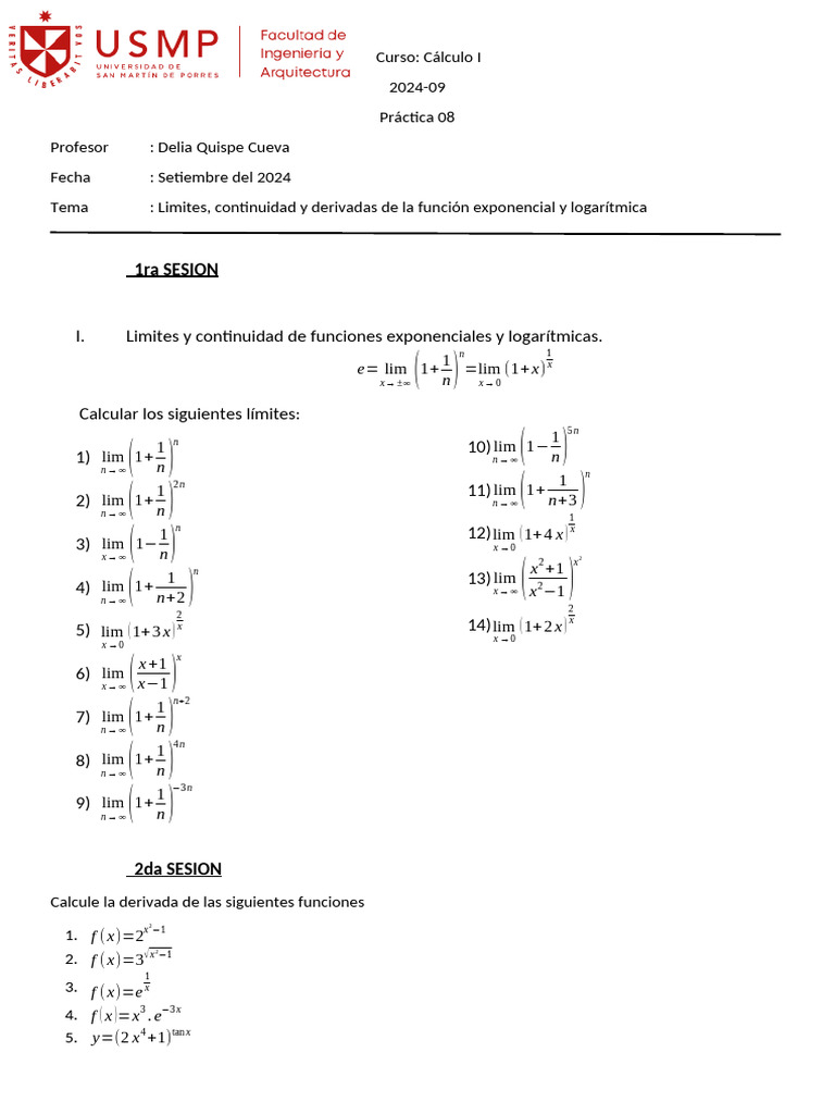 Practica 8 Cal Funciones Expo Logarit Derivadas Exp Log | PDF | Funciones especiales | Análisis ...