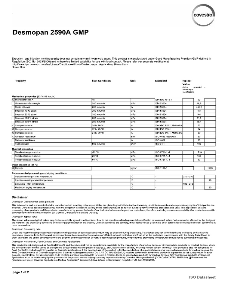 (Covestro) Desmopan 2590A GMP | PDF