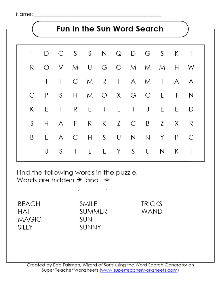 Super Teacher Worksheets Fun in The Sun Word Search | PDF | Word Search ...