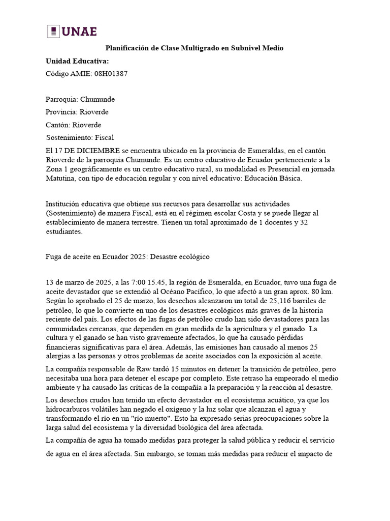 Planificación Multigrado Esmeraldas | PDF | Contaminación | Entorno natural