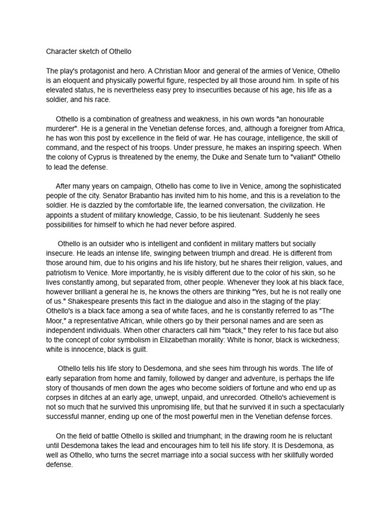 Shakespeare I-Othello Unit I Characters | PDF | Othello | Iago