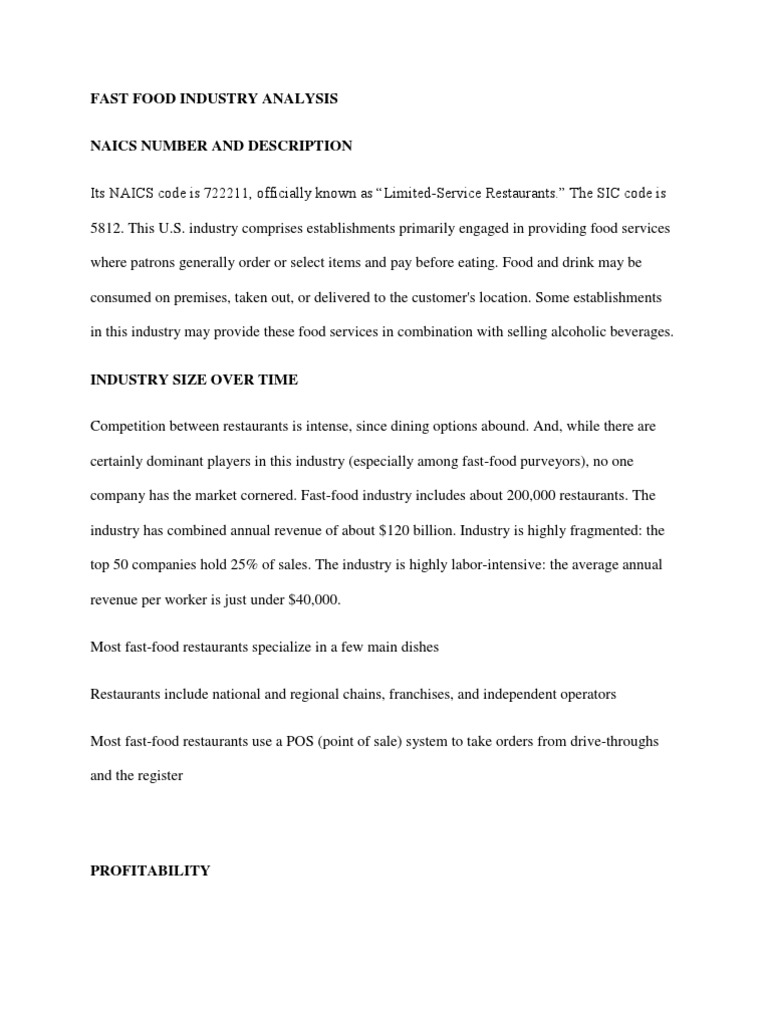 Fast Food Industry Analysis | PDF | Fast Food Restaurants | Restaurants