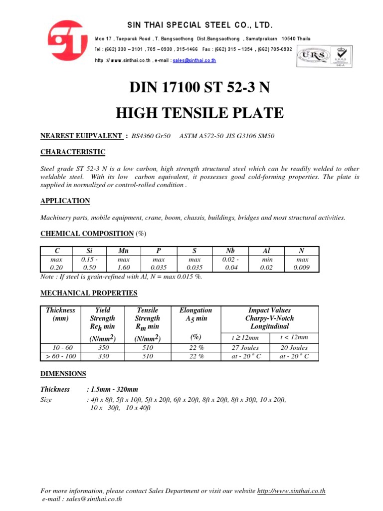 ST52-3 (PLATE) Mechanical Properties | PDF | Structural Steel ...