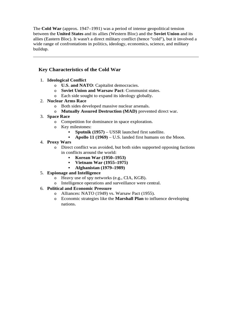 Key Features of the Cold War Era | PDF