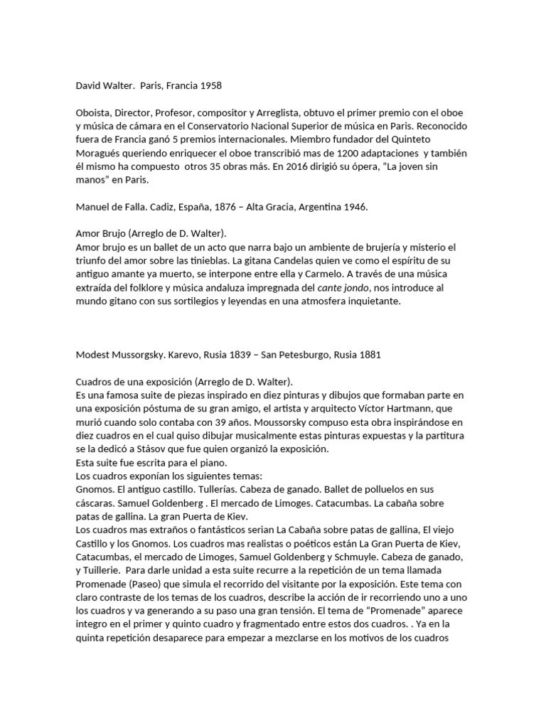David Walter: Arreglos Musicales Destacados | PDF | Carmen