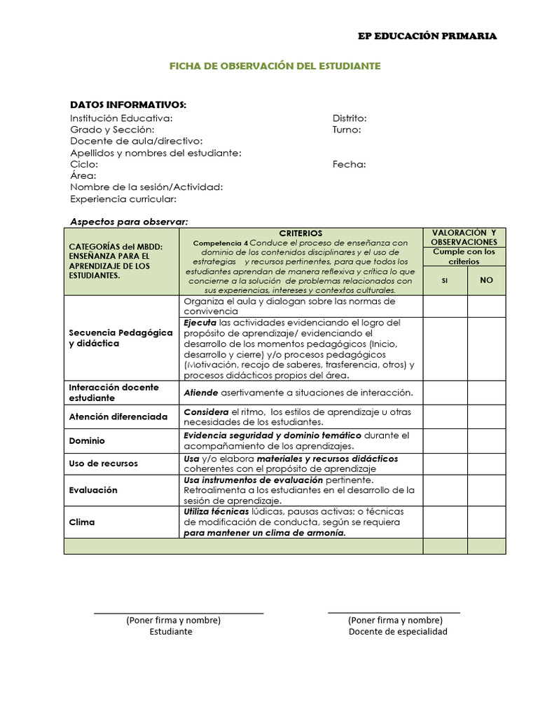 Ficha de Observación de Sesión de Aprendizaje e INFORME | PDF | Aprendizaje | Enseñando