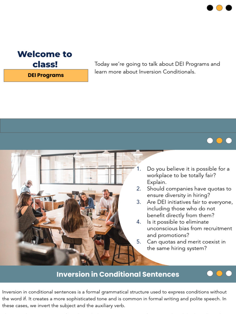 DEI Programs + Inversion and Conditionals | PDF | Verb | Subject (Grammar)