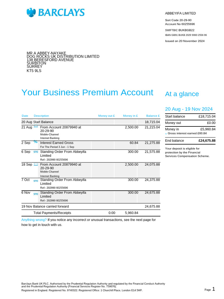 Statement 19-NOV-24 AC 60255696 21043711 | PDF | Overdraft | Financial ...
