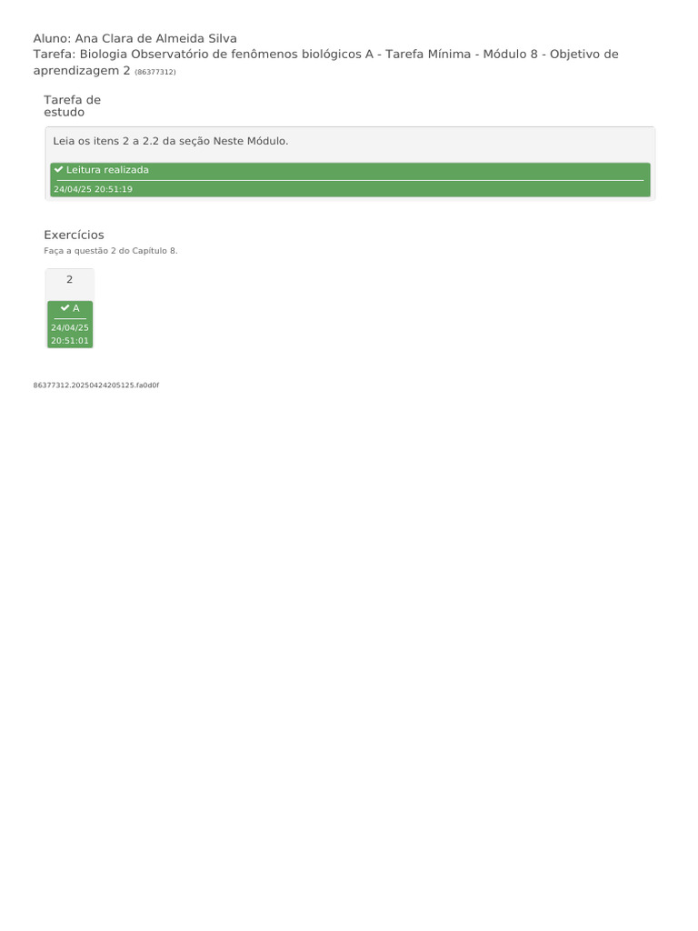 Biologia Observatório de Fenômenos Biológicos A - Tarefa Mínima - Módulo 8 - Objetivo de ...