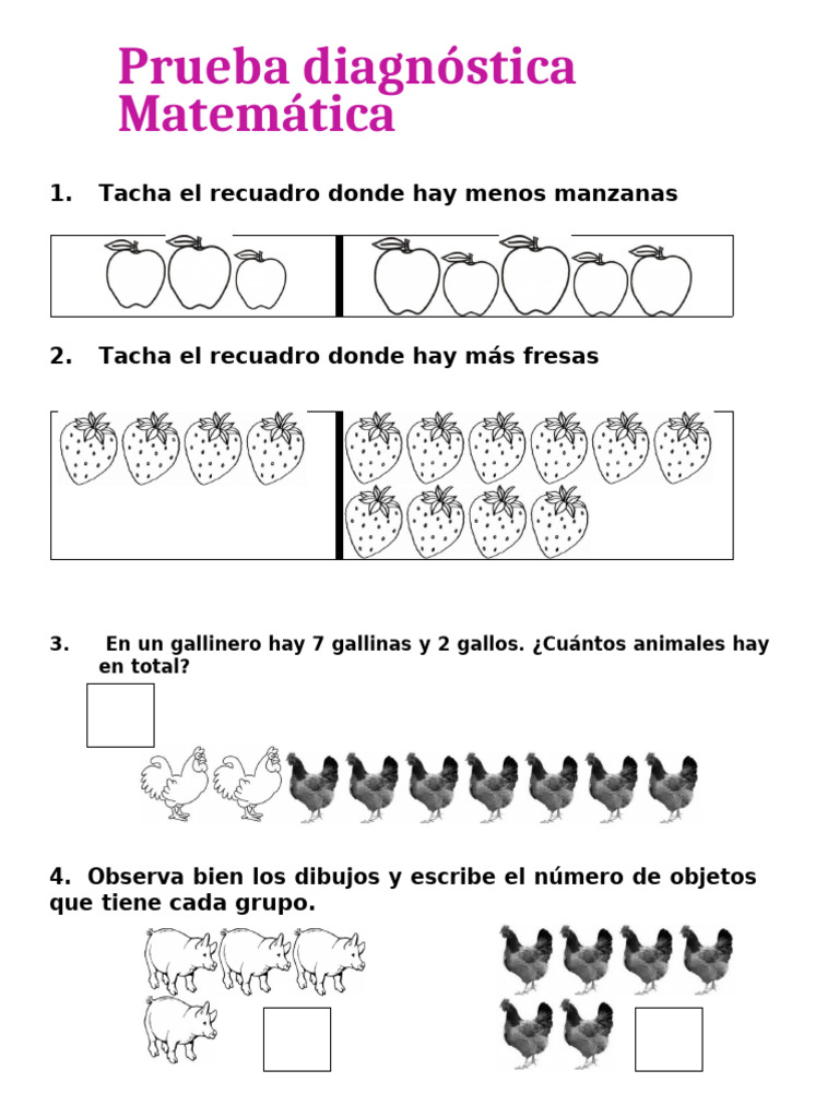 Prueba Diagnóstica de Matemáticas para Niños | PDF