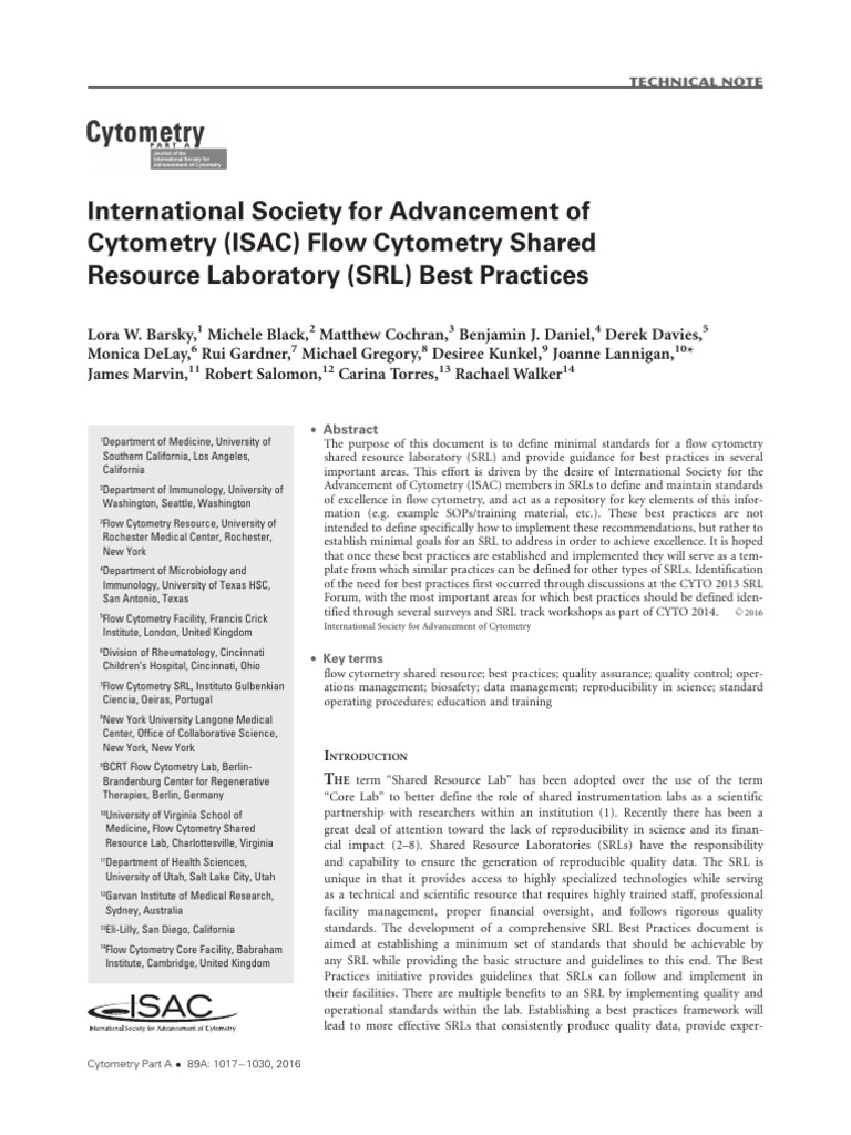 Cytometry PT A - 2016 - Barsky - International Society For Advancement of Cytometry ISAC Flow ...