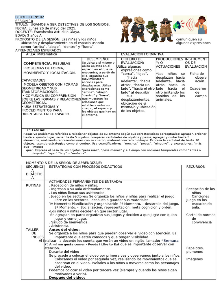 Sesión 10 Jugamos A Ser Detectives de Los Sonidos Ok | PDF | Evaluación ...