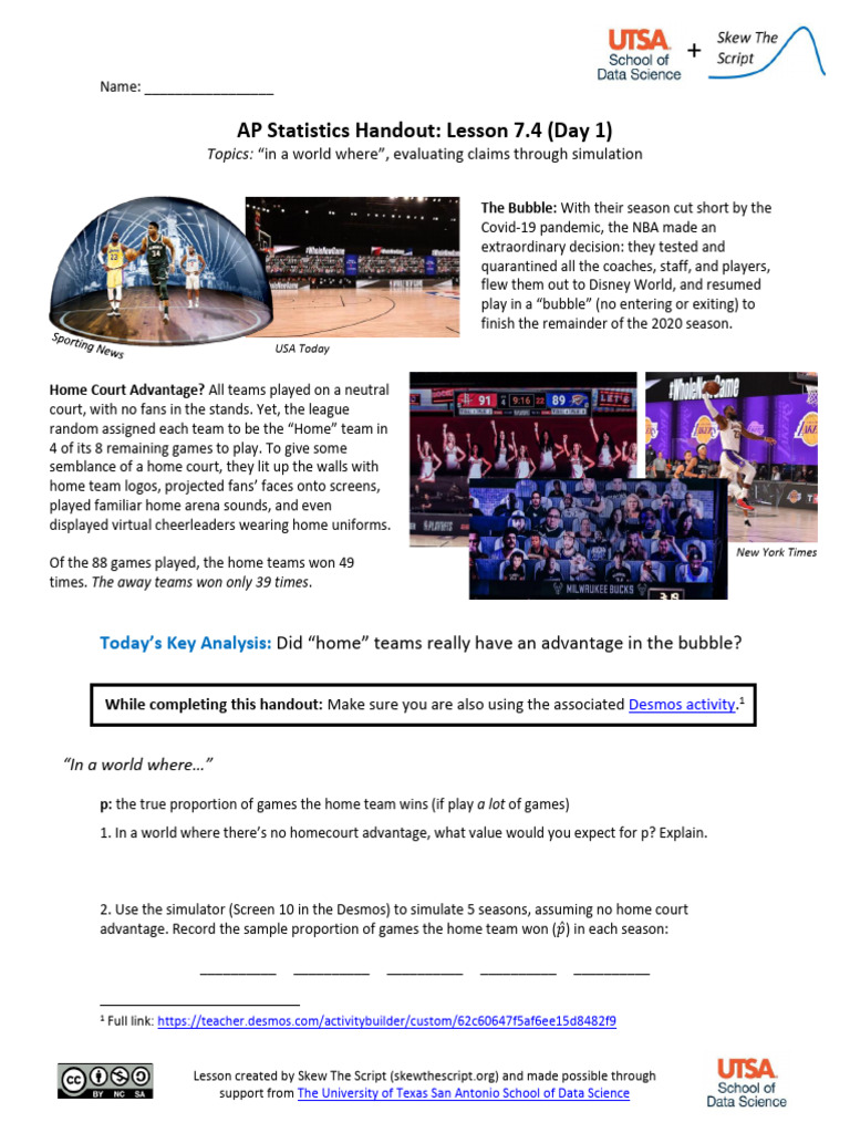 7 4 Day1 STS Handout Nba Bubble | PDF | Statistical Theory | Statistics