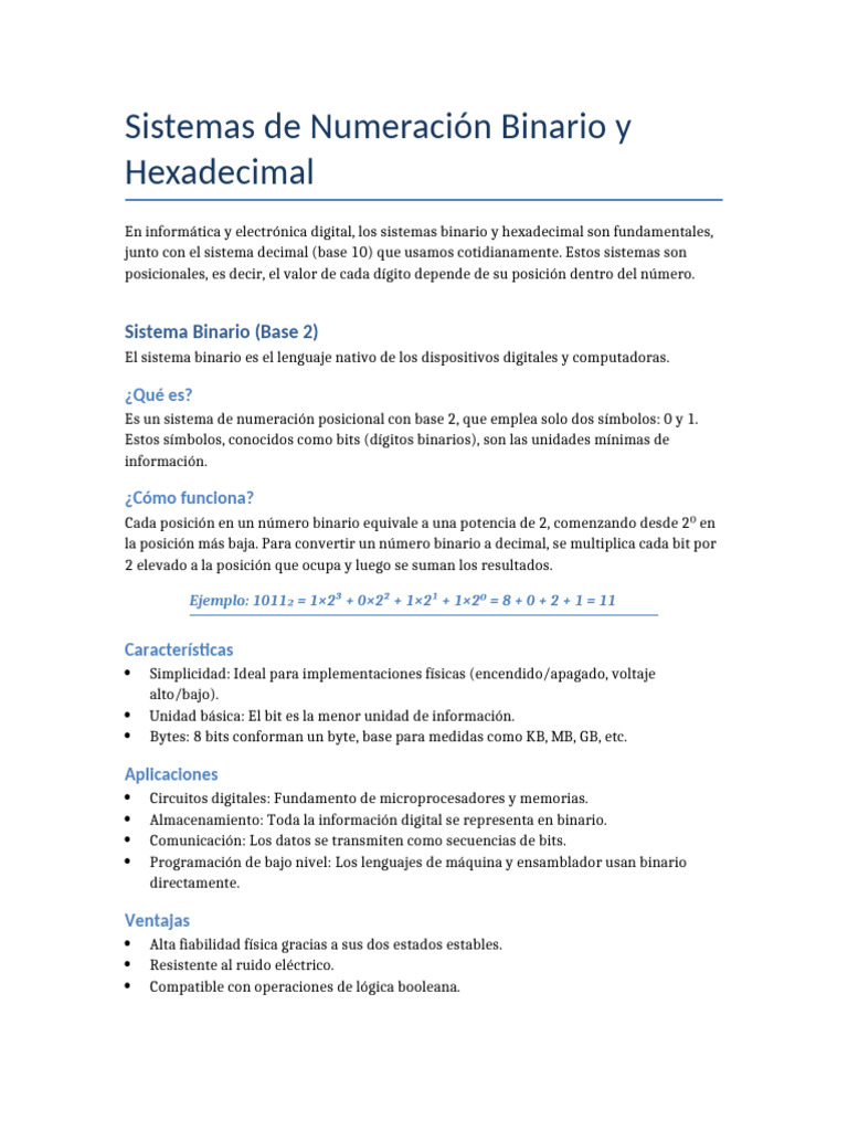 Sistemas Binario Hexadecimal | PDF | Poco | Decimal