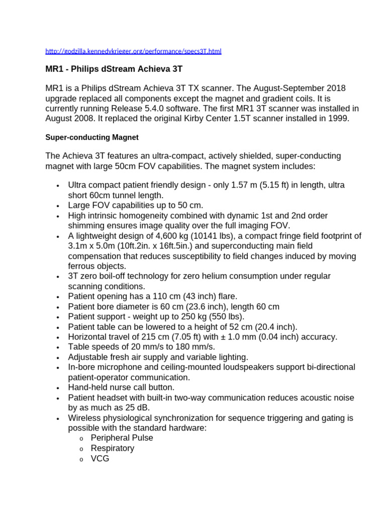 Philips Achieva 3T MRI Scanner Specs | PDF | Amplitude | Image Scanner