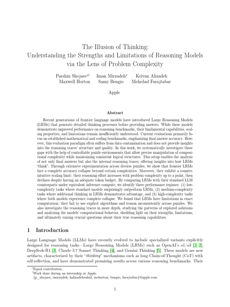 The Illusion of Thinking | PDF | Complexity | Reason