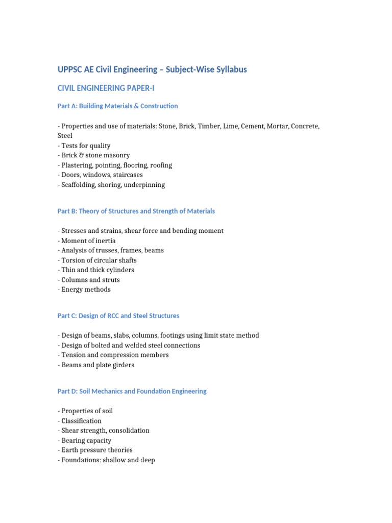 UPPSC AE Civil Engineering Syllabus | PDF