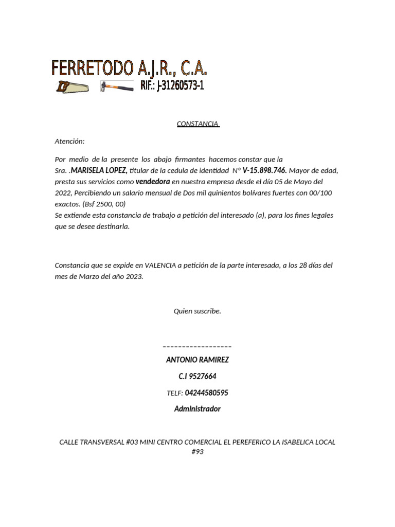 ,contancia Trabajo Marisela | PDF