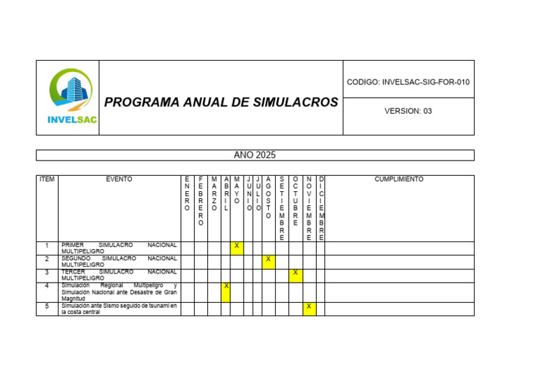 Programa Anual de Simulacros 2024 | PDF